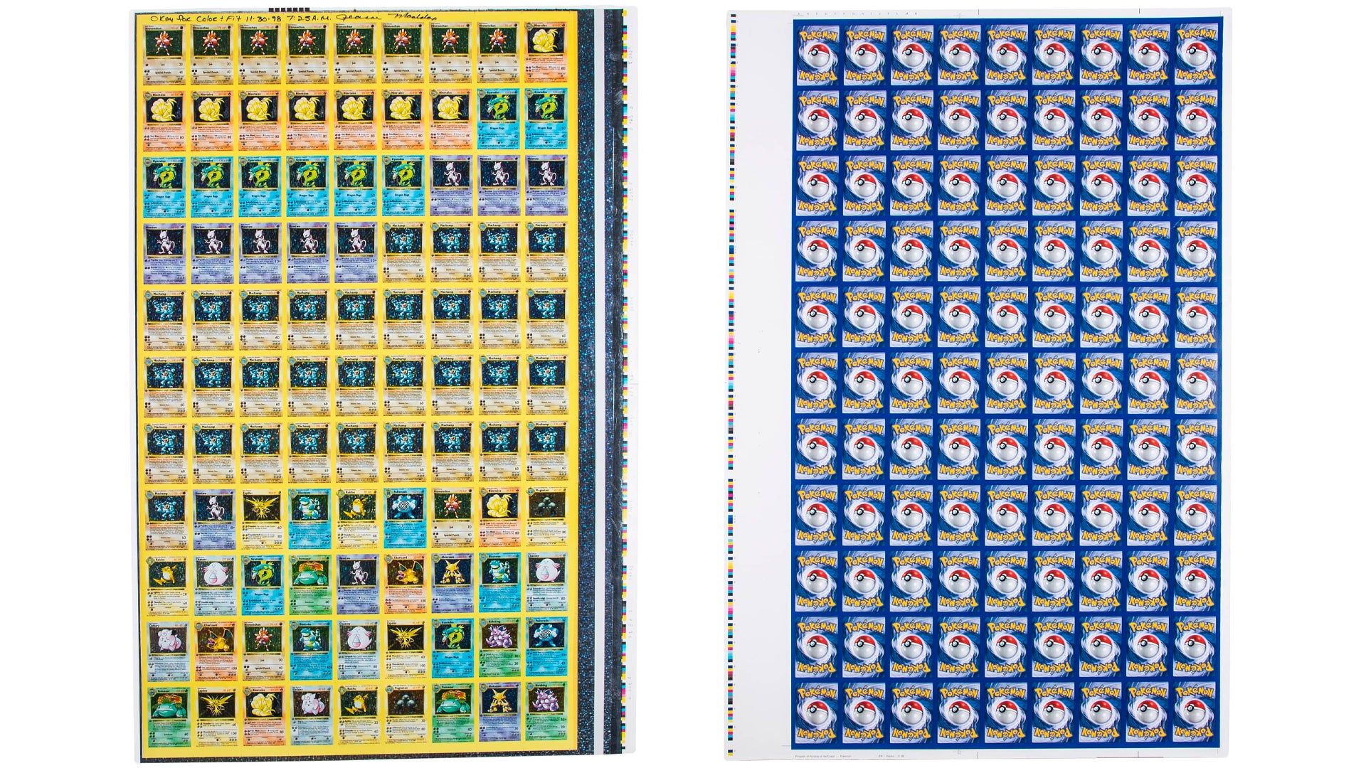 Uncut Sheet Of Rare First edition Pok mon Cards Including Two